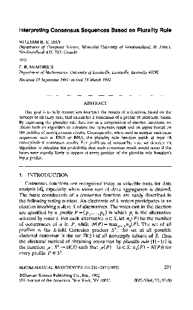 (PDF) Interpreting consensus sequences based on plurality rule