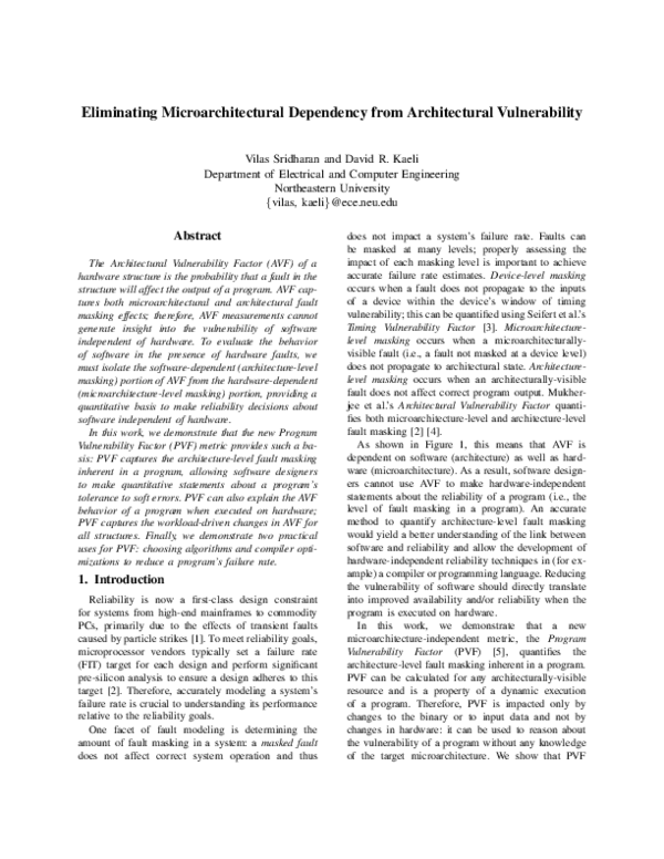 Pdf Eliminating Microarchitectural Dependency From Architectural Vulnerability