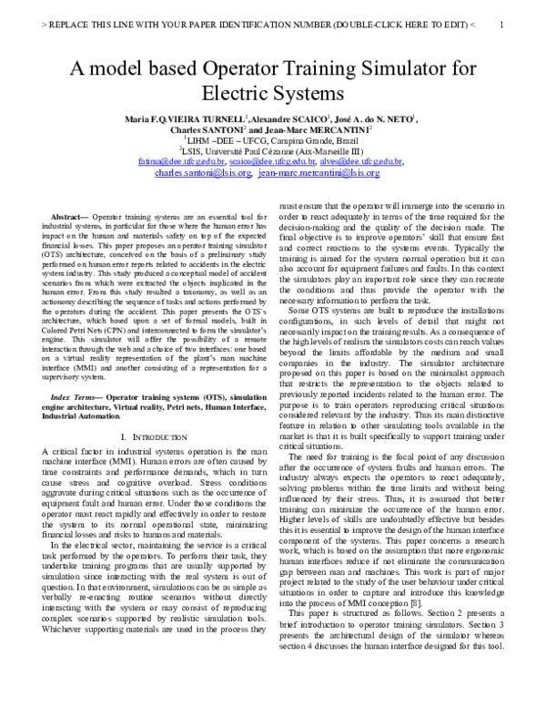(PDF) A model based Operator Training Simulator for Electric Systems