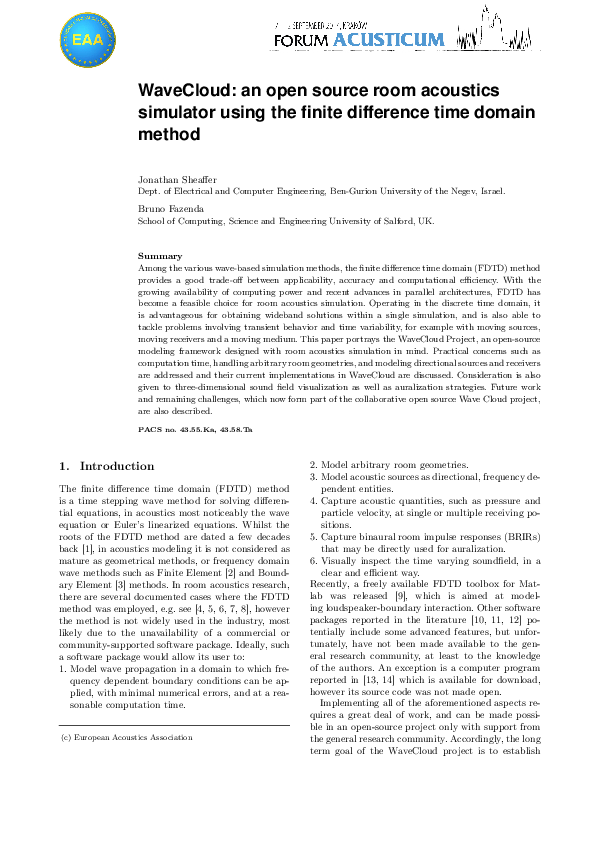 Pdf Wavecloud An Open Source Room Acoustics Simulator Using The Finite Difference Time Domain