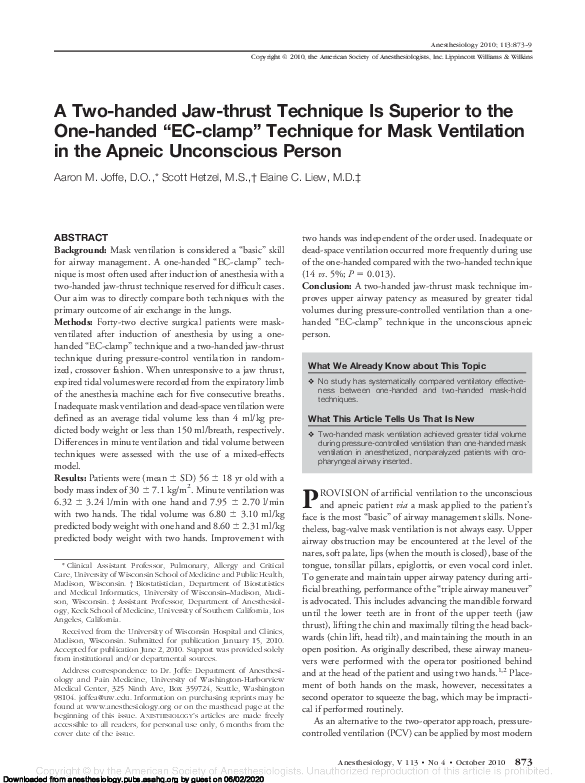 (PDF) A Two-handed Jaw-thrust Technique Is Superior to the One-handed ...
