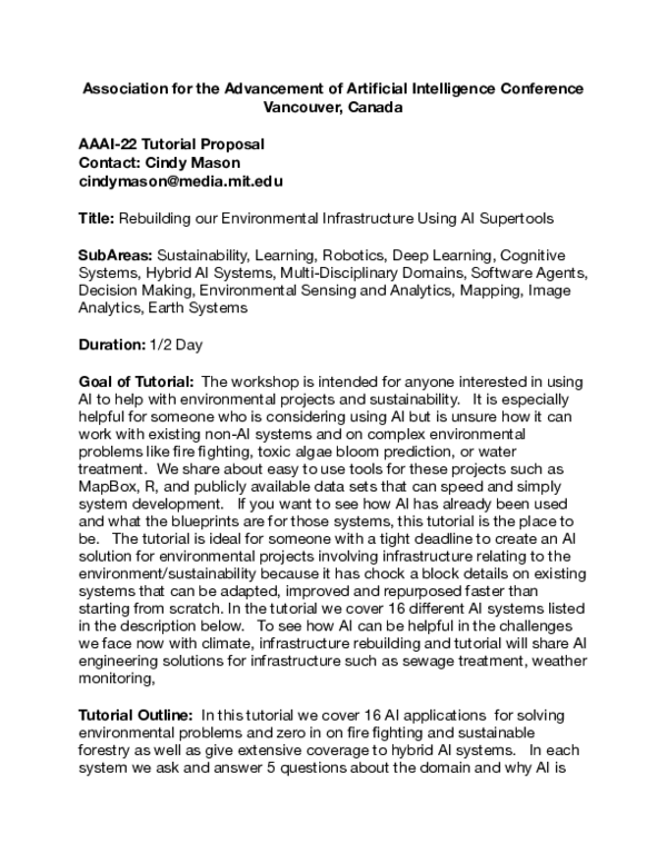 (PDF) AAAI 2022 Tutorial Proposal on Using AI SuperTools to Rebuilding Env. Infrastructure