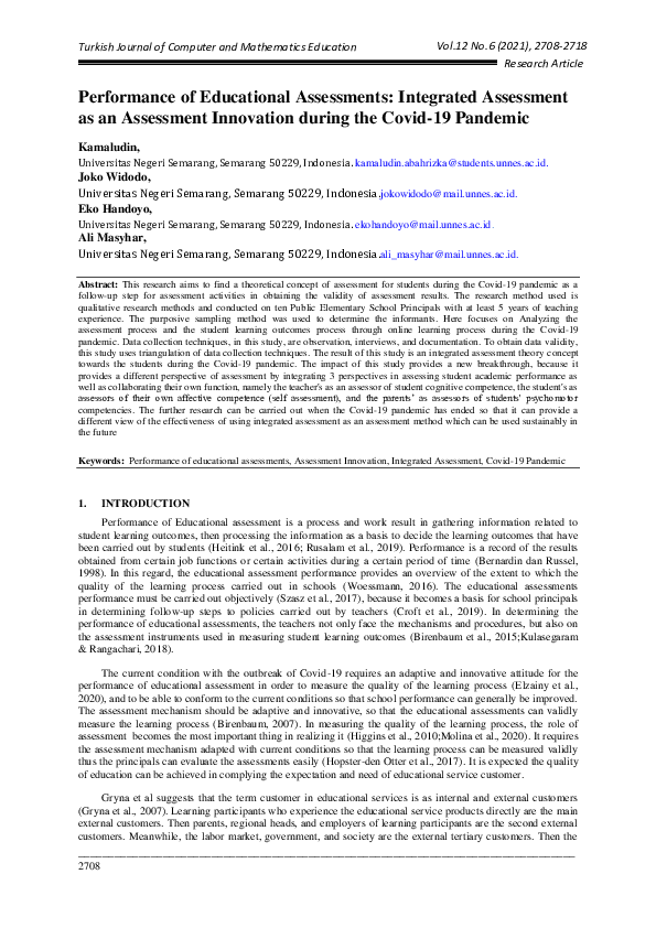(PDF) Performance of Educational Assessments: Integrated Assessment as ...