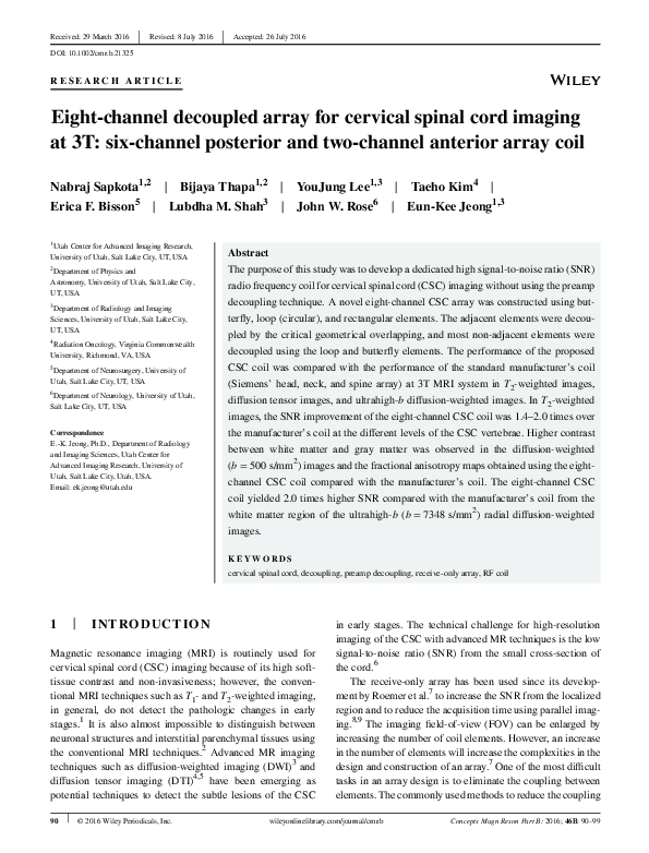 (PDF) Eight-channel decoupled array for cervical spinal cord imaging at 3T: six-channel ...