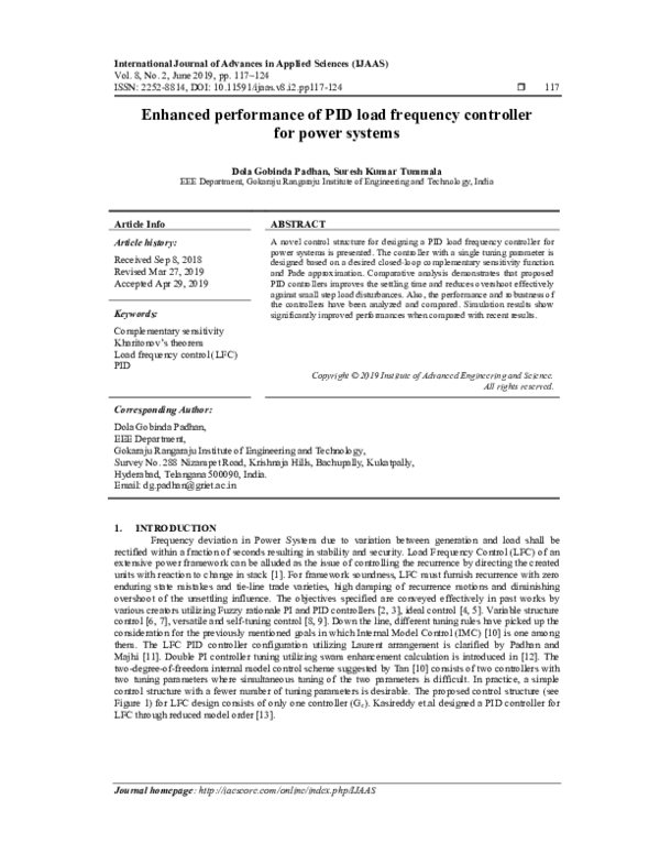 Pdf Enhanced Performance Of Pid Load Frequency Controller For Power Systems