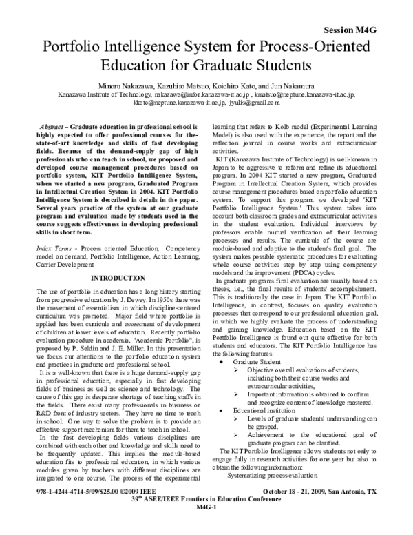(PDF) Portfolio Intelligence System for Process-Oriented Education for ...