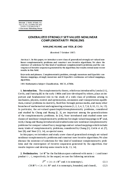 (PDF) Generalized strongly set-valued nonlinear complementarity problems