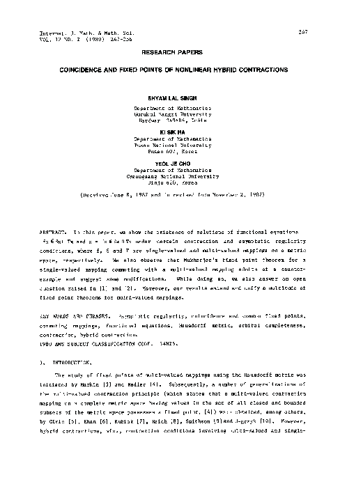 Pdf Coincidence And Fixed Points Of Nonlinear Hybrid Contractions
