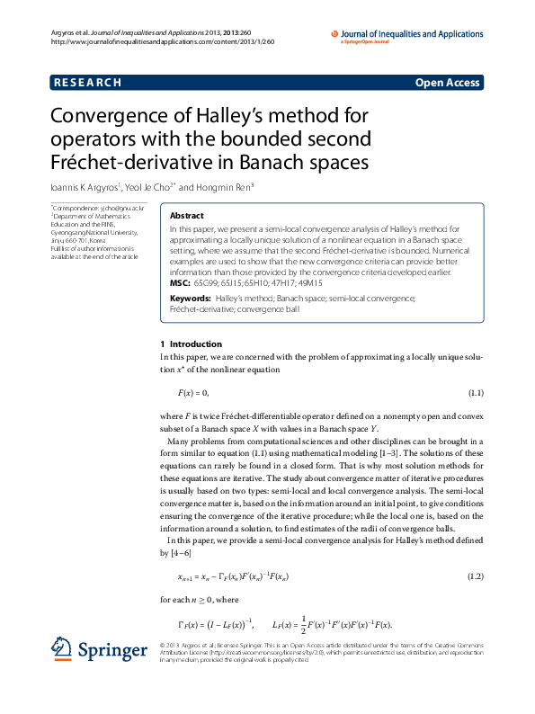 (PDF) Convergence of Halley’s method for operators with the bounded ...