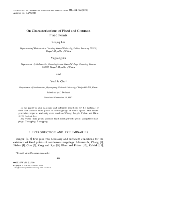 Pdf On Characterizations Of Fixed And Common Fixed Points