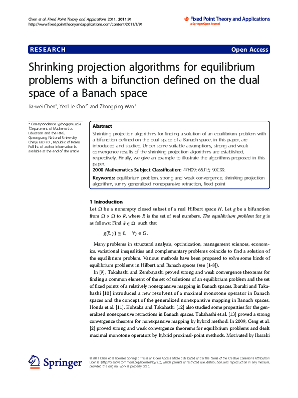 Pdf Shrinking Projection Algorithms For Equilibrium Problems With A