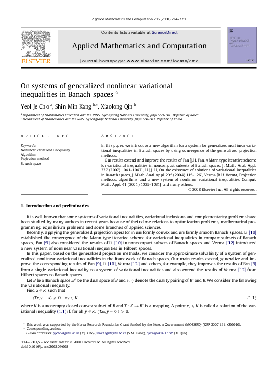 Pdf On Systems Of Generalized Nonlinear Variational Inequalities In Banach Spaces