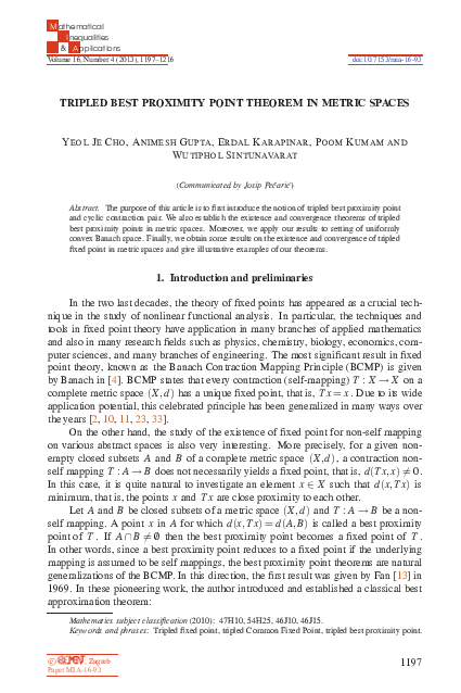 (PDF) Tripled best proximity point theorem in metric spaces