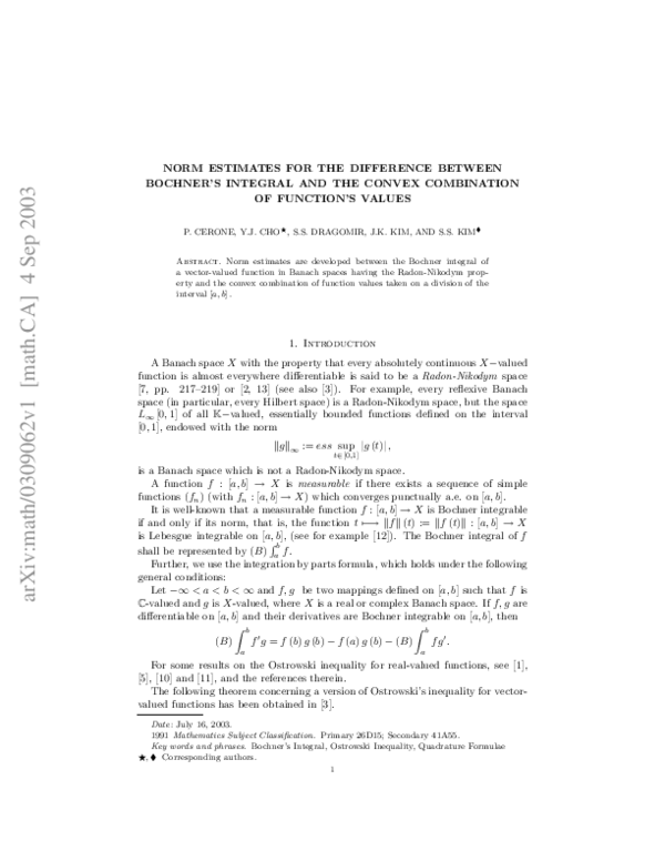(PDF) Norm Estimates for the Difference Between Bochner's Integral and ...