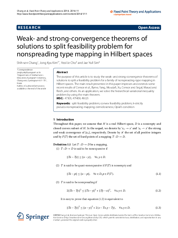 (PDF) Convergence Theorems for Split Feasibility in Hilbert Spaces