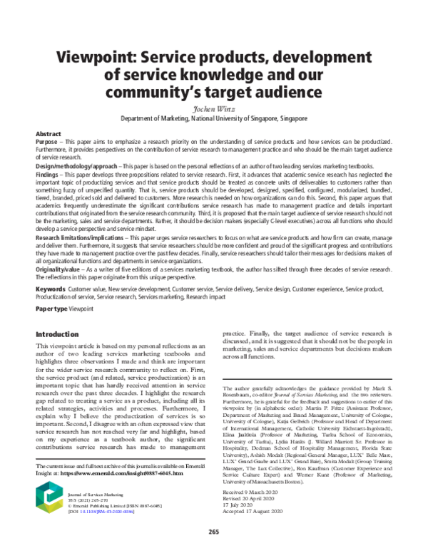 (PDF) Viewpoint: Service Products, Development of Service Knowledge and ...
