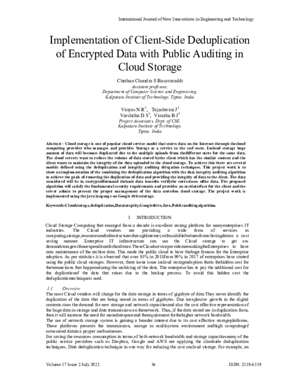 Pdf Implementation Of Client Side Deduplication Of Encrypted Data With Public Auditing In