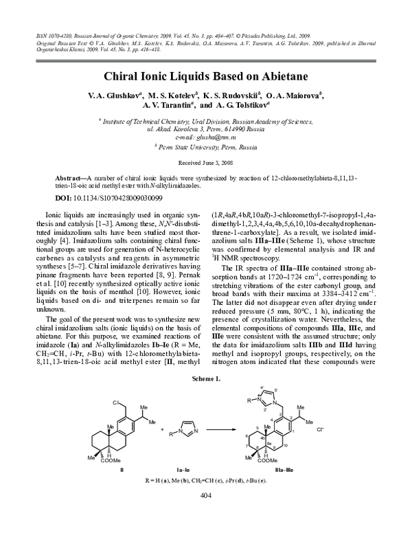 (PDF) Chiral ionic liquids based on abietane