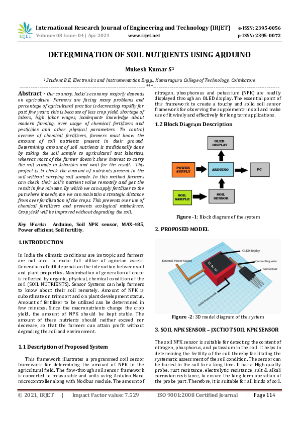 (PDF) IRJET- DETERMINATION OF SOIL NUTRIENTS USING ARDUINO