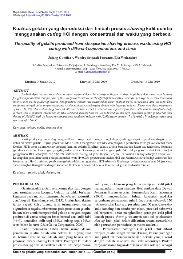 (PDF) Kualitas gelatin yang diproduksi dari limbah proses shaving kulit ...