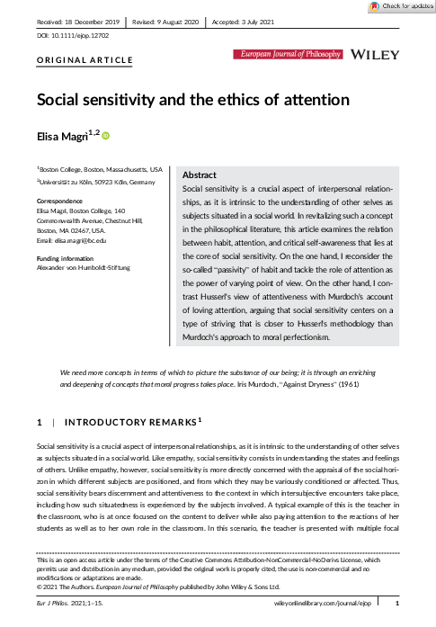 (PDF) Social Sensitivity and the Ethics of Attention