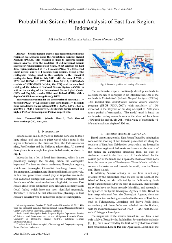 (PDF) Probabilistic Seismic Hazard Analysis of East Java Region, Indonesia