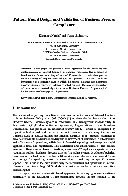 (PDF) Pattern-based design and validation of business process compliance