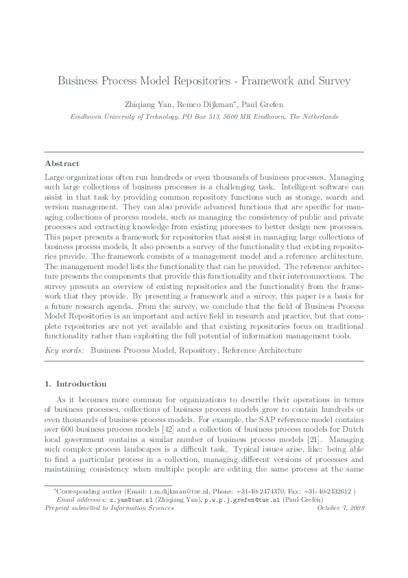 (PDF) Business process model repositories-framework and survey