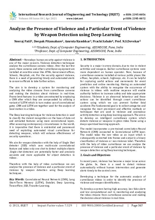 (PDF) IRJET- Analyze the Presence of Violence and a Particular Event of Violence by Weapon ...
