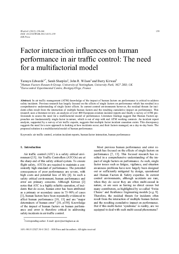 (PDF) Factor interaction influences on human performance in air traffic ...
