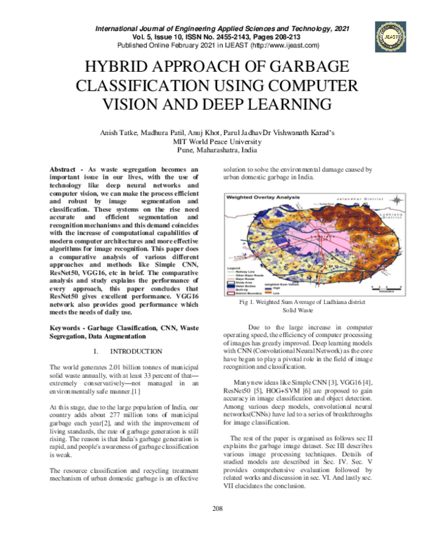 Pdf Hybrid Approach Of Garbage Classification Using Computer Vision
