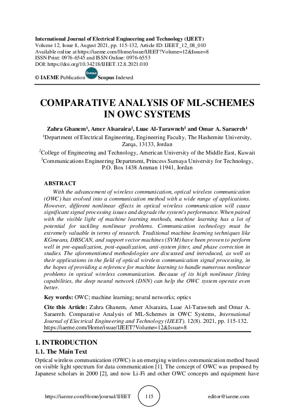 (PDF) COMPARATIVE ANALYSIS OF ML-SCHEMES IN OWC SYSTEMS