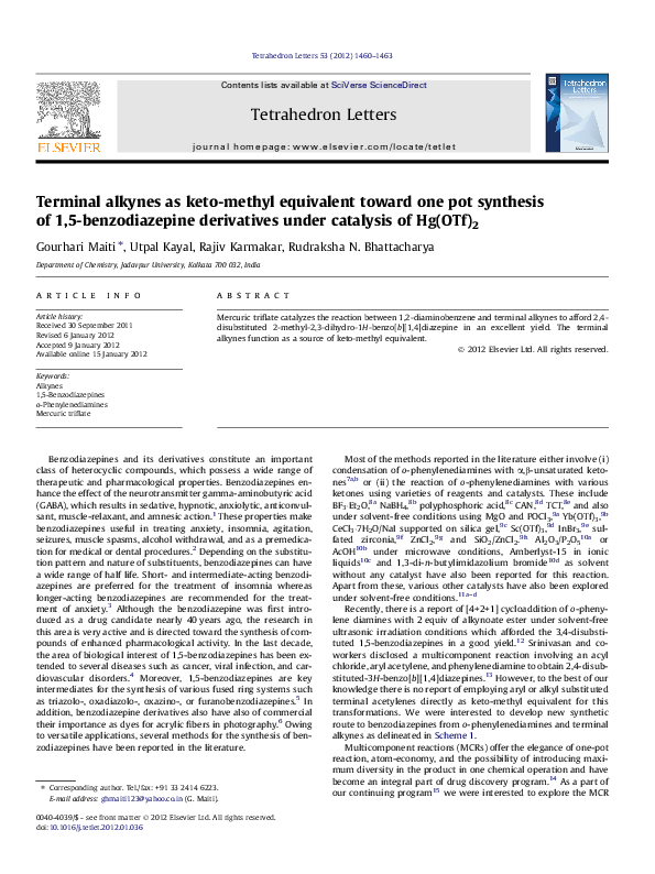 (PDF) Terminal alkynes as keto-methyl equivalent toward one pot ...