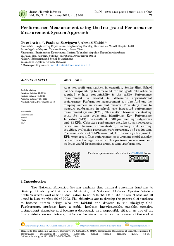 (PDF) Performance Measurement using the Integrated Performance Measurement System Approach