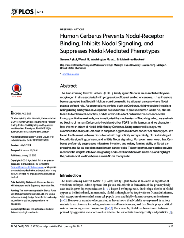 (PDF) Human Cerberus Prevents Nodal-Receptor Binding, Inhibits Nodal ...