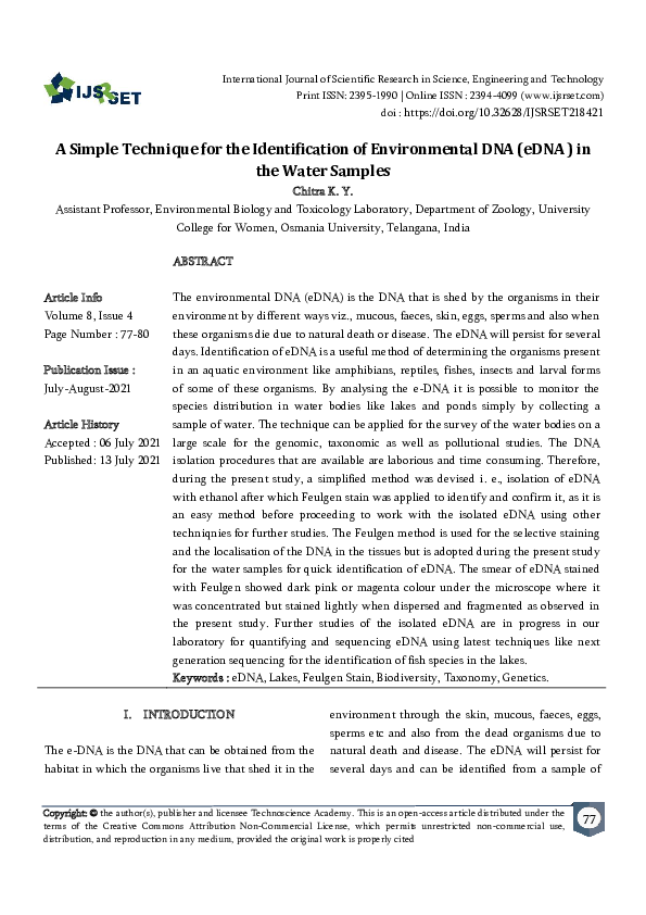 (PDF) A Simple Technique for the Identification of Environmental DNA ...