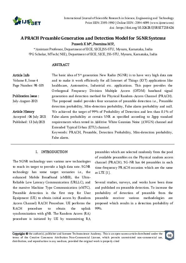 Pdf A Prach Preamble Generation And Detection Model For 5gnr Systems