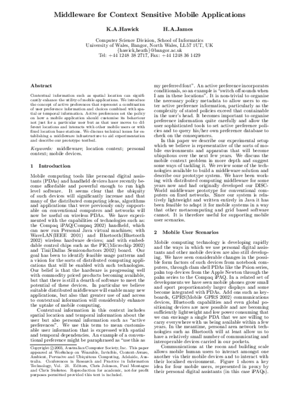 Pdf Middleware For Context Sensitive Mobile Applications