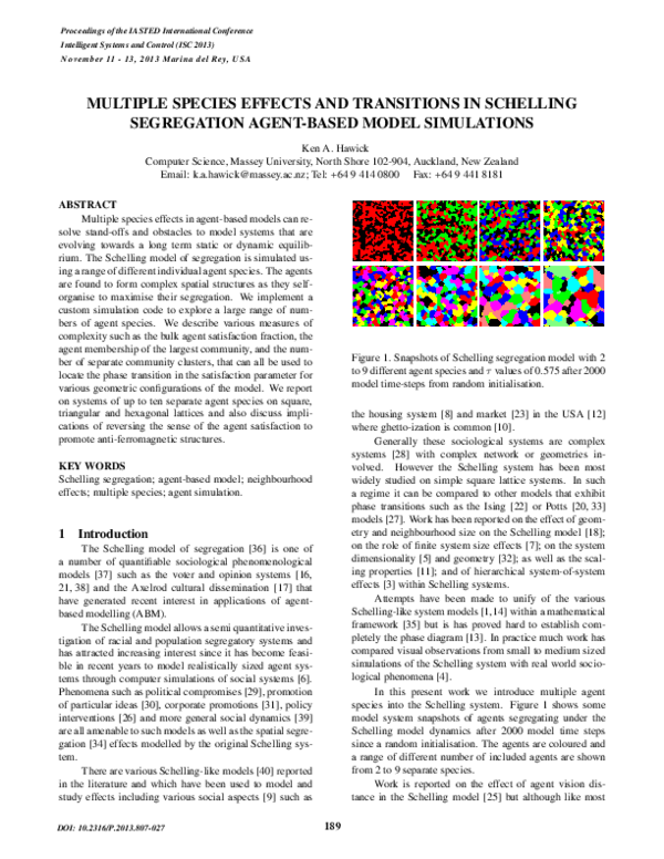 Pdf Multiple Species Effects And Transitions In Schelling Segregation Agent Based Model