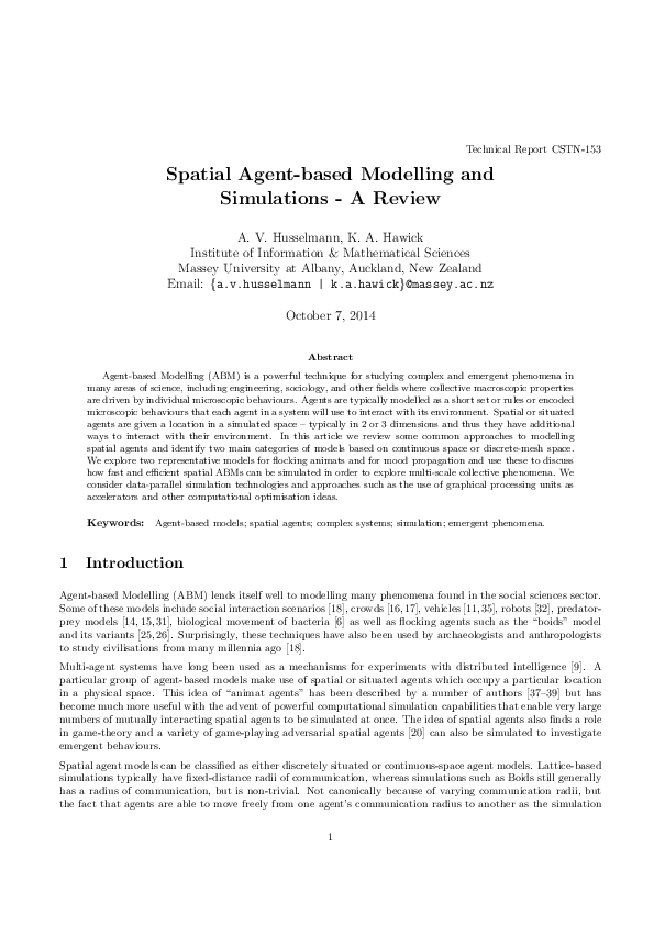 (PDF) Spatial Agent-based Modelling and Simulations-A Review