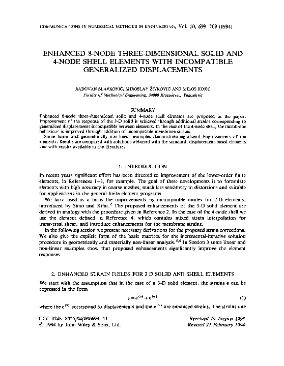 (PDF) Enhanced 8-node three-dimensional solid and 4-node shell elements with incompatible ...