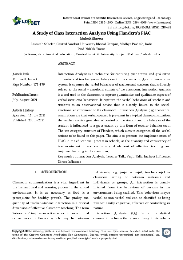 (PDF) A Study of Class Interaction Analysis Using Flanders's FIAC