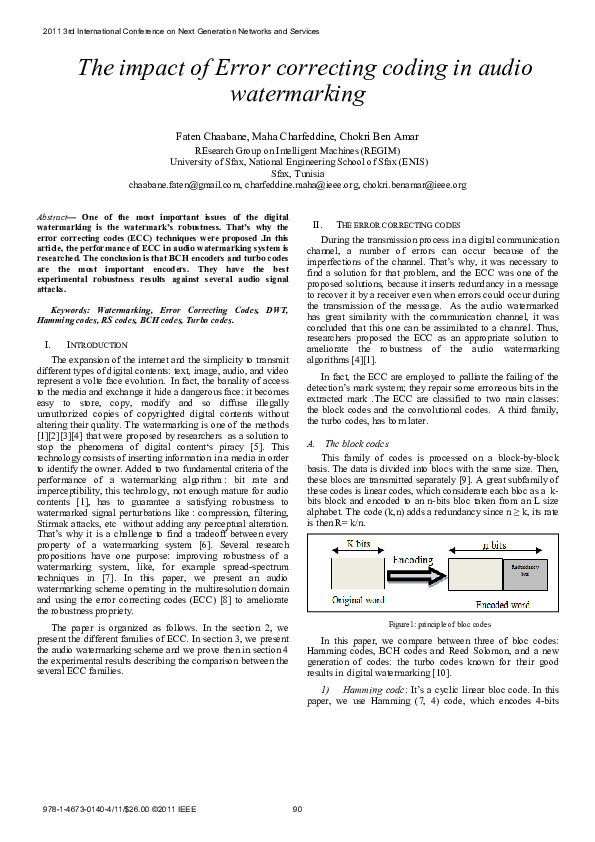 Pdf The Impact Of Error Correcting Coding In Audio Watermarking