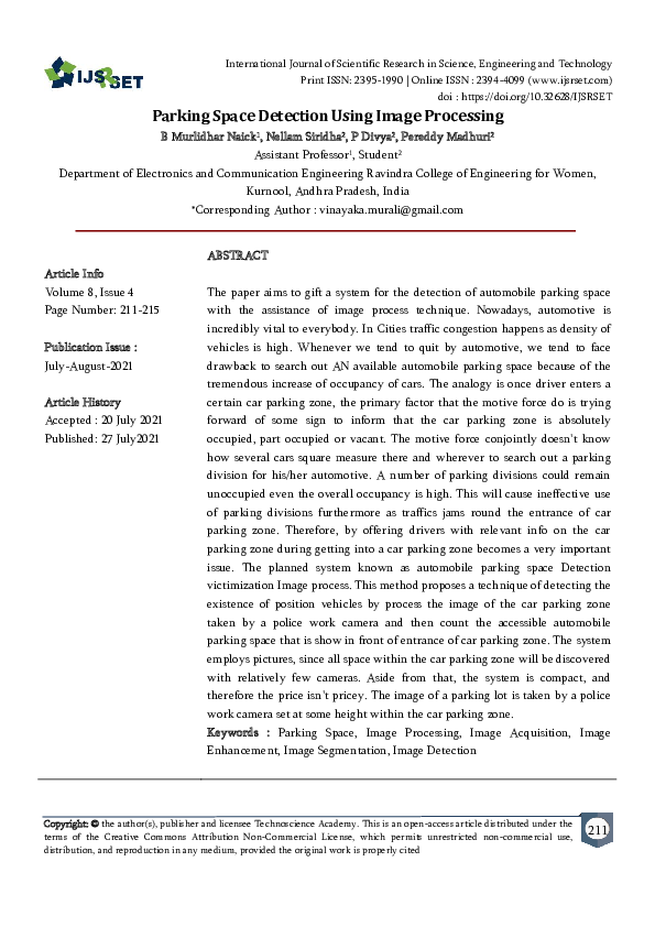 (PDF) Parking Space Detection Using Image Processing