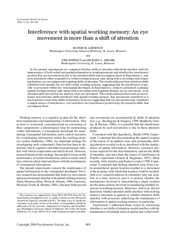 (PDF) Interference with spatial working memory: An eye movement is more than a shift of ...