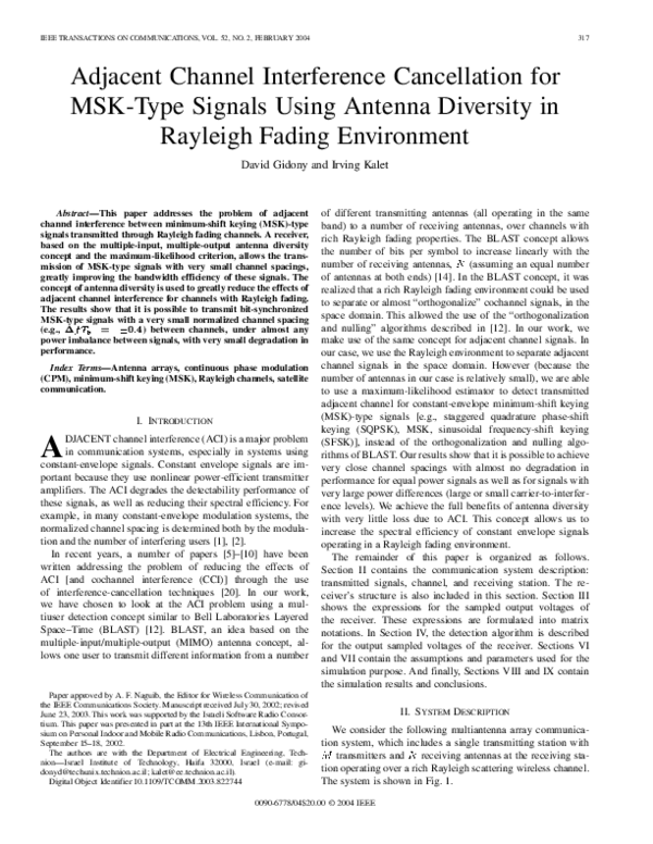(PDF) Adjacent Channel Interference Cancellation for MSK-Type Signals Using Antenna Diversity in ...