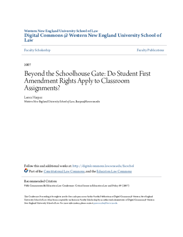 (PDF) Beyond the Schoolhouse Gate: Do Student First Amendment Rights ...