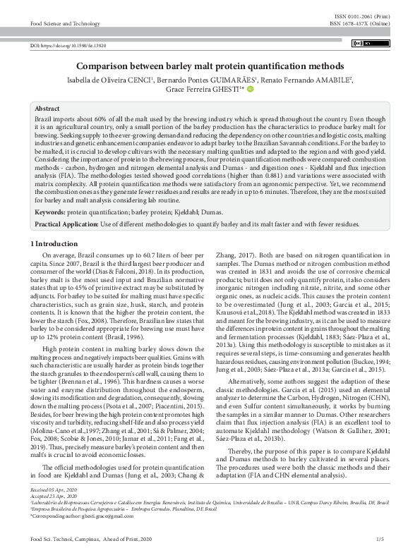 (PDF) Comparison between barley malt protein quantification methods