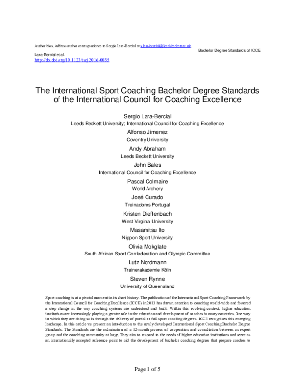 (PDF) The International Sport Coaching Bachelor Degree Standards of the ...