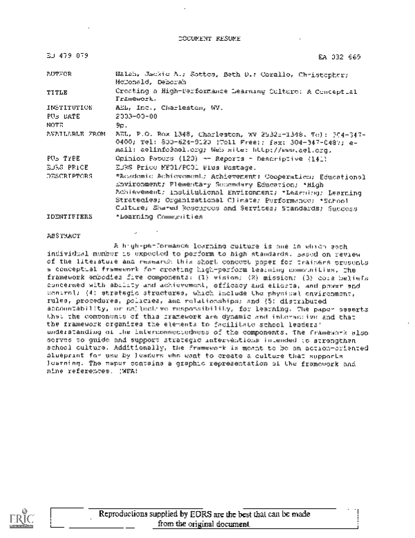 (PDF) Creating a High-Performance Learning Culture: A Conceptual Framework